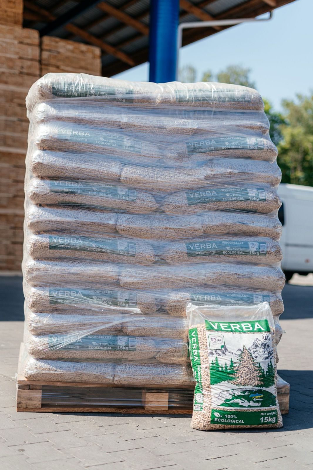 Halve pallet Verba pelletkachel pellets (33 stuks) á15 KG – Hout Niet Op